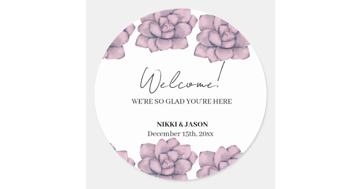 Elegant Watercolor Rose Minimal Wedding Welcome Classic Round Sticker ...
