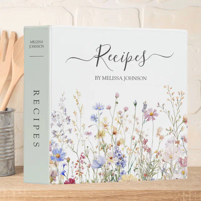 Elegant Watercolor Rustic Wildflower Field Recipe 3 Ring Binder | Zazzle
