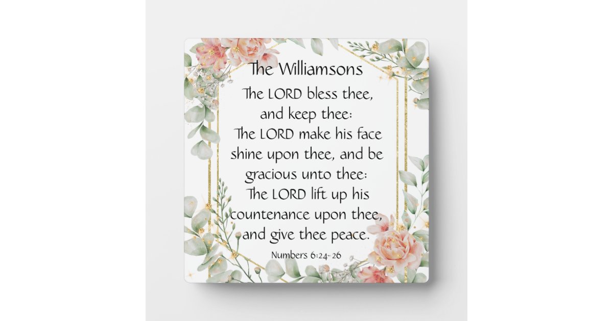 Elegant Watercolor Scripture Blessing Numbers 6 24 Plaque | Zazzle