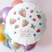 Elegant Watercolor Strawberry Berry First Birthday Balloon | Zazzle