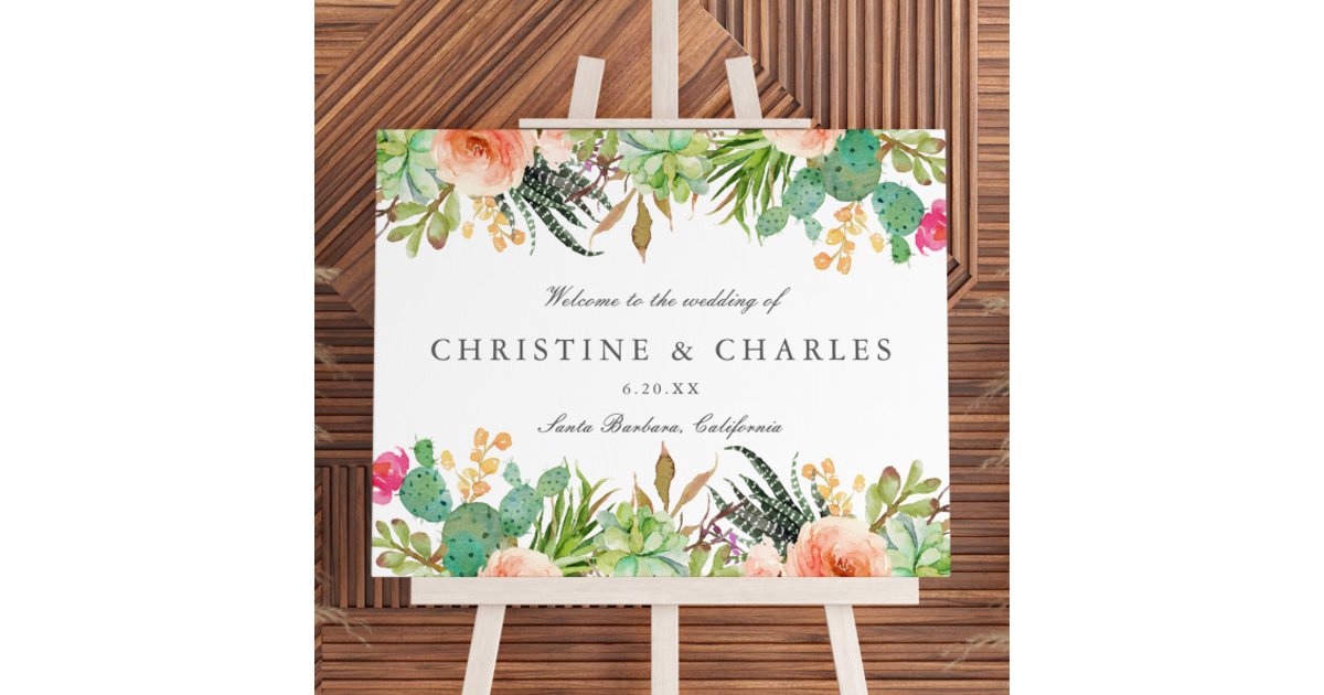Elegant Watercolor Succulent Wedding Welcome Sign | Zazzle