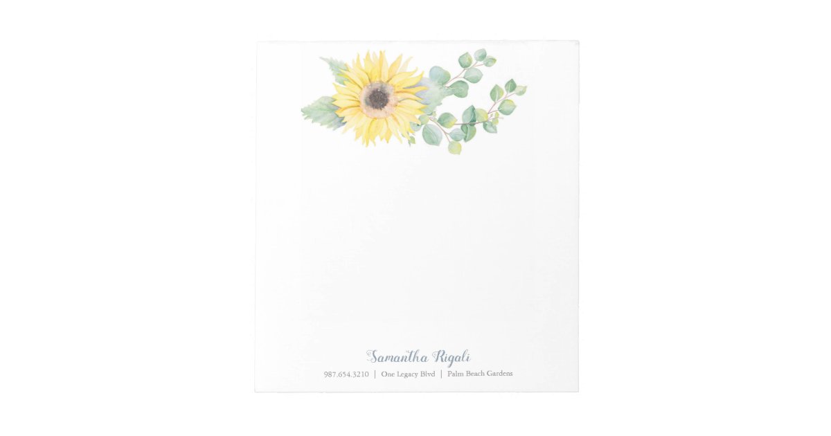 Elegant Watercolor Sunflower Eucalyptus Notepad | Zazzle