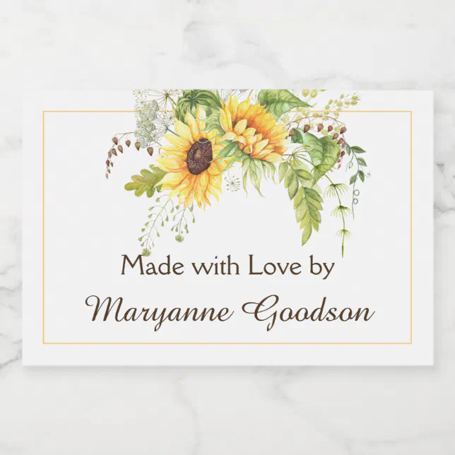 Elegant Watercolor Sunflowers Greenery Labels | Zazzle