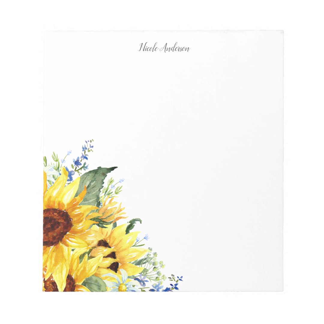 Elegant Watercolor Sunflowers Personalized Notepad | Zazzle