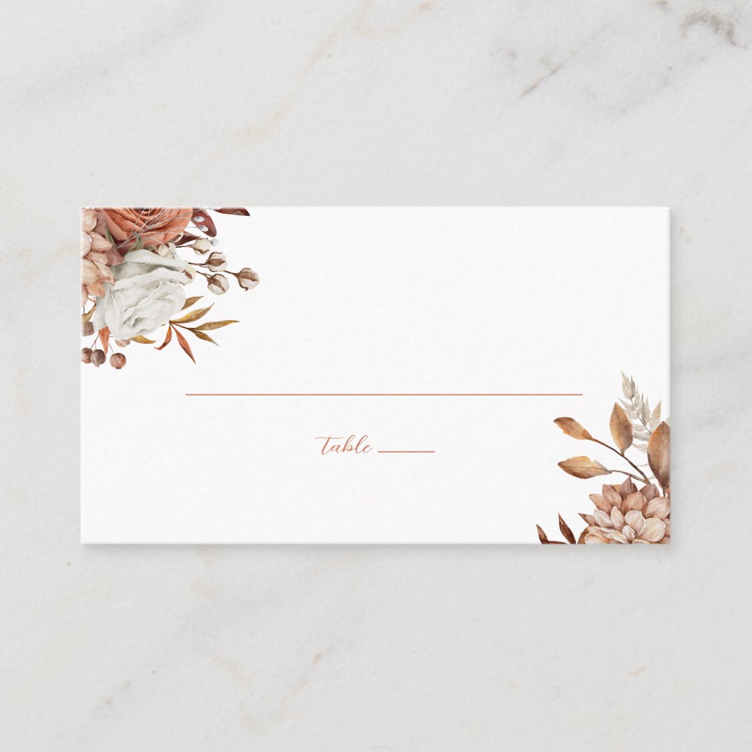 Elegant Watercolor Terracotta Floral Wedding Place Card | Zazzle