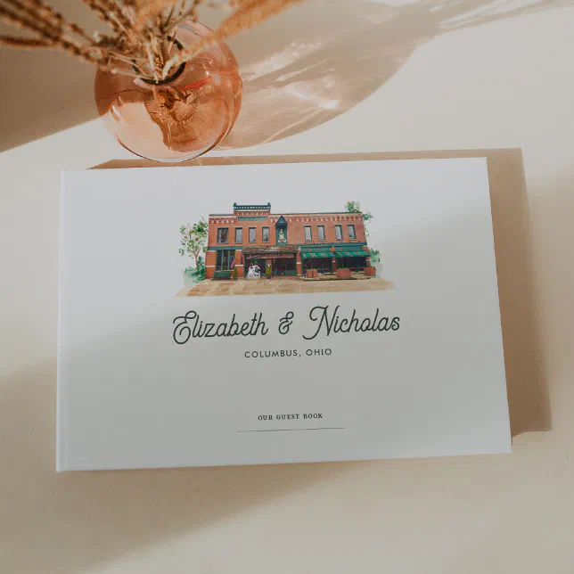 Elegant Watercolor Venue Illustration Wedding Guest Book | Zazzle