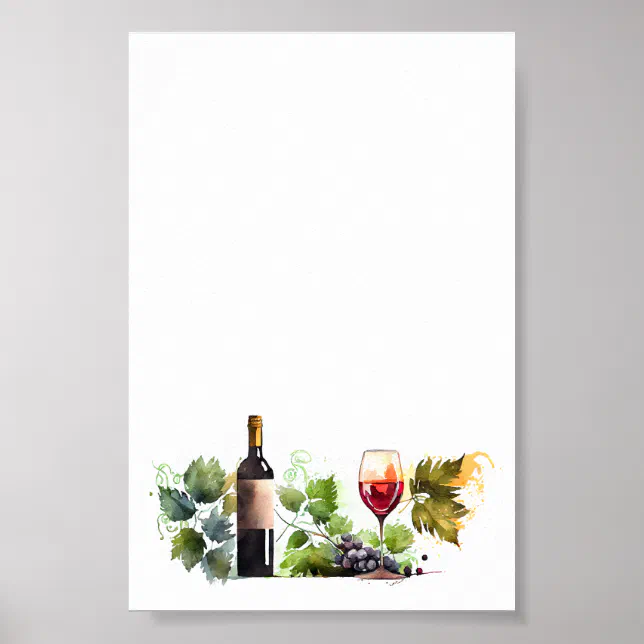 Elegant Watercolor Vineyard Modern Script Poster | Zazzle