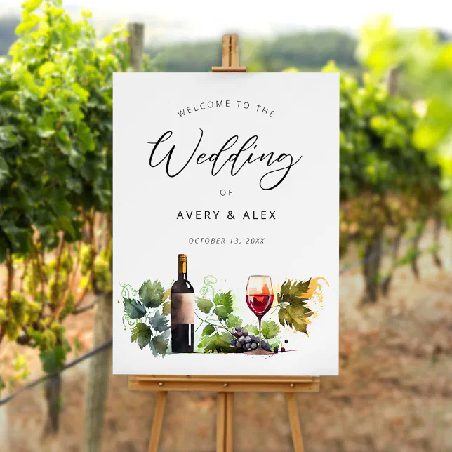 Elegant Watercolor Vineyard Wedding Welcome Sign | Zazzle
