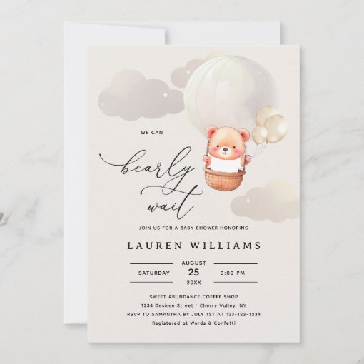Elegant Watercolor We Can Bearly Wait Baby Shower Invitation | Zazzle