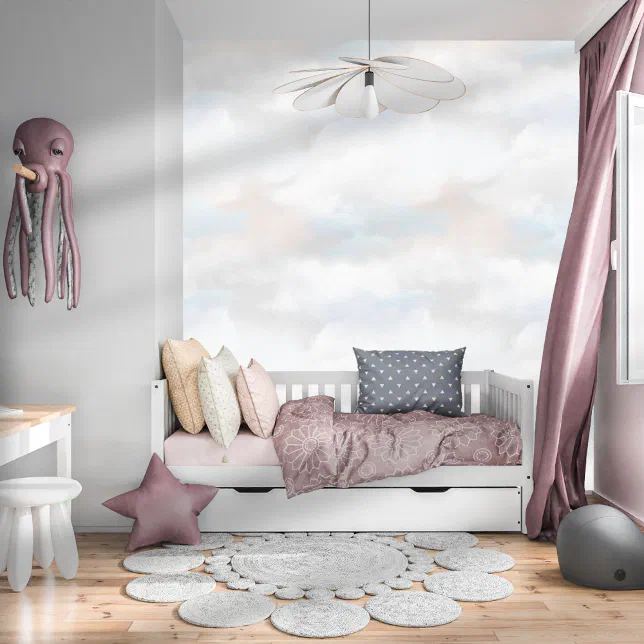 Elegant Watercolor Whimsical Clouds Light Gray Wallpaper | Zazzle