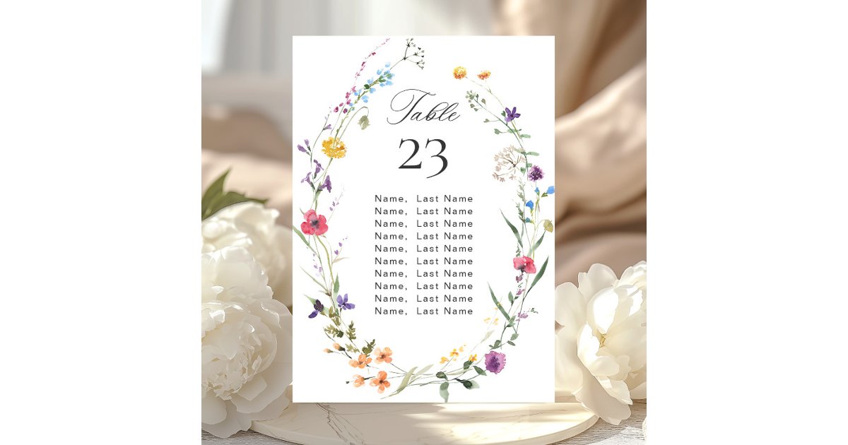 Elegant Watercolor Wild Flowers Table Number Cards | Zazzle
