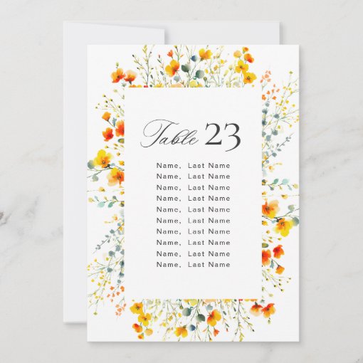 Elegant Watercolor Wild Flowers Table Number Cards | Zazzle