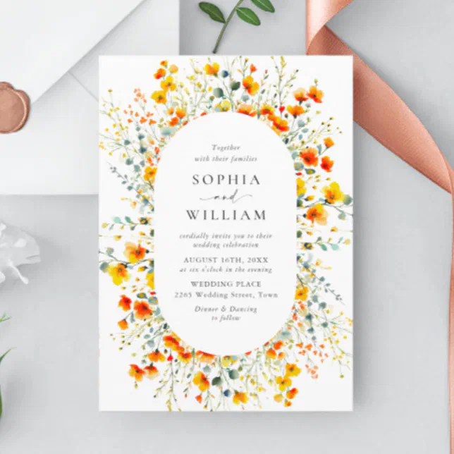 Elegant Watercolor Wild Flowers Wedding Invitation | Zazzle