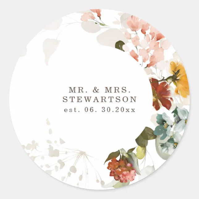 Elegant Watercolor Wildflower Garden Classic Round Sticker | Zazzle