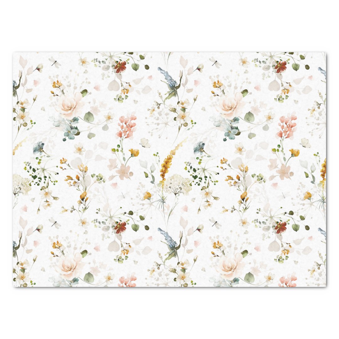 Elegant Watercolor Wildflower Garden Tissue Paper | Zazzle