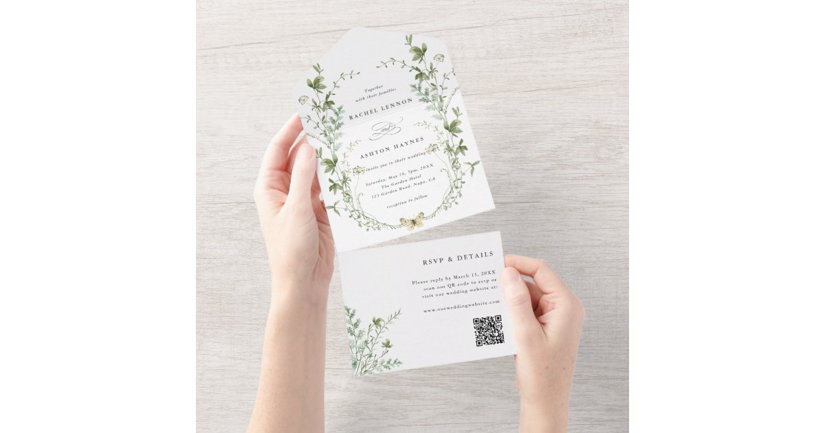 Elegant Watercolor Wildflower QR Code Wedding All In One Invitation ...