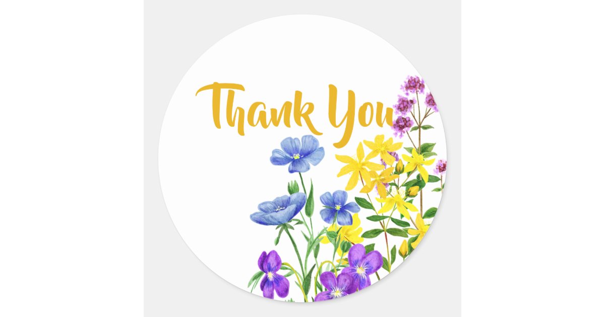 Elegant Watercolor Wildflowers Thank You Sticker | Zazzle