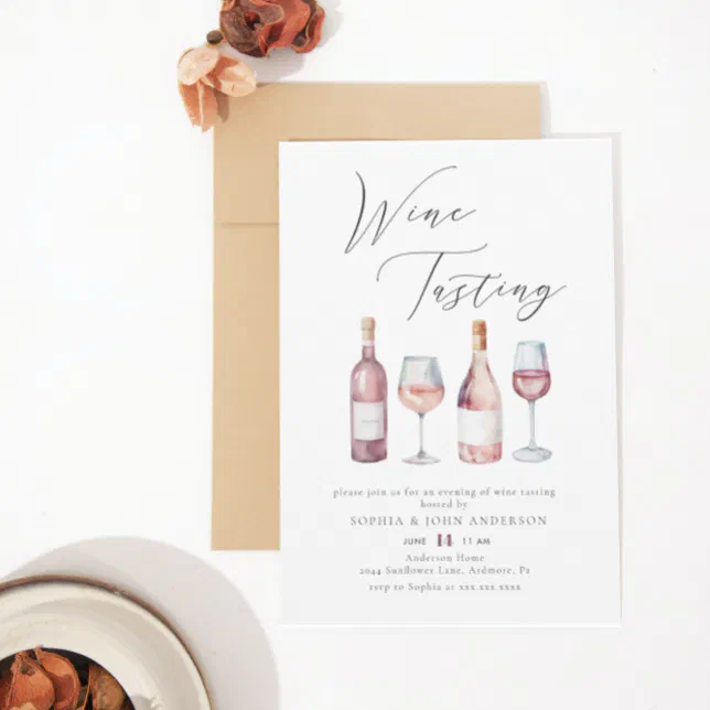 Elegant Watercolor Wine Tasting Bridal Shower Invitation | Zazzle