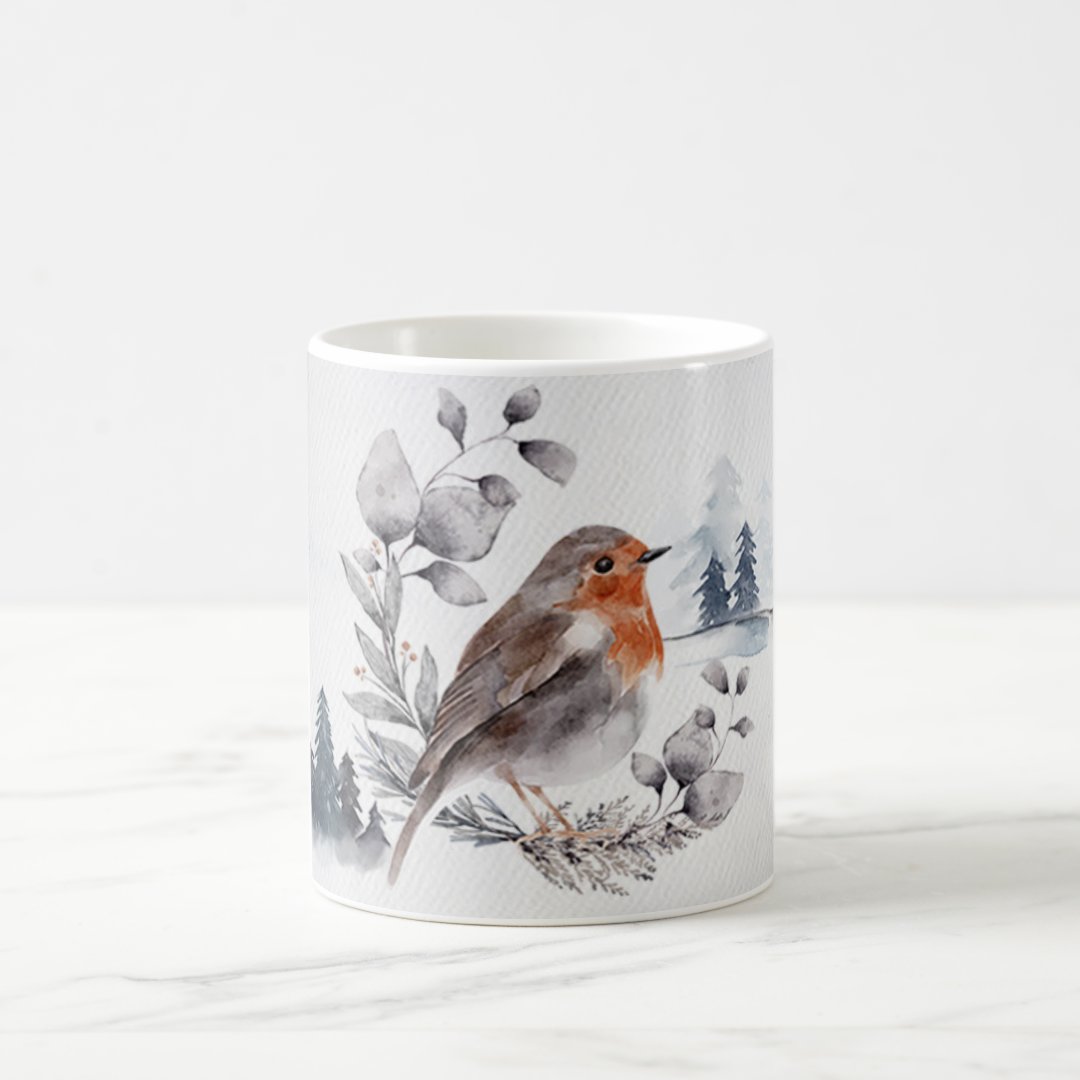 Elegant Watercolor Winter American Robin Coffee Mug | Zazzle