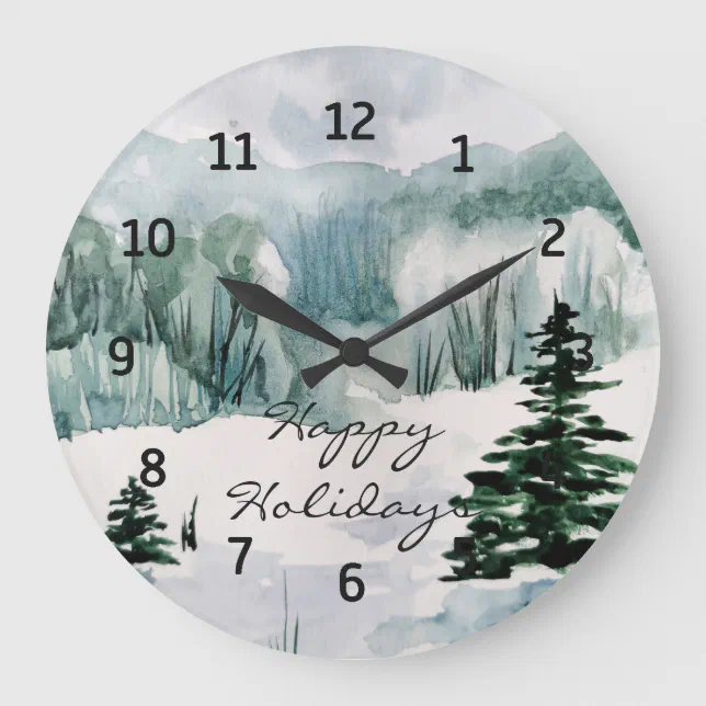 Elegant Watercolor Winter Happy Holiday Wall Clock | Zazzle