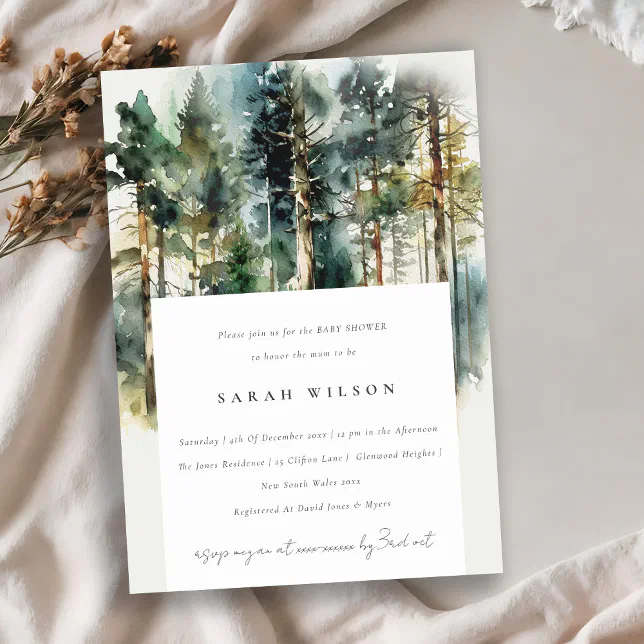 Elegant Watercolor Woodland Forest Baby Shower Invitation | Zazzle Elegant Watercolor Woodland Forest Baby Shower Invitation | Zazzle