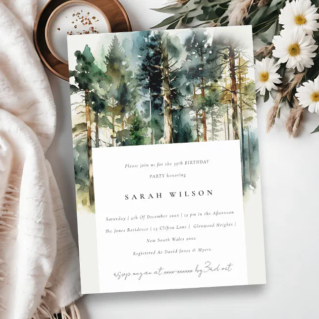 Elegant Watercolor Woodland Forest Birthday Invitation | Zazzle