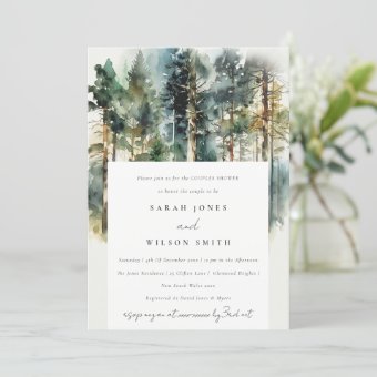 Elegant Watercolor Woodland Forest Couples Shower Invitation | Zazzle