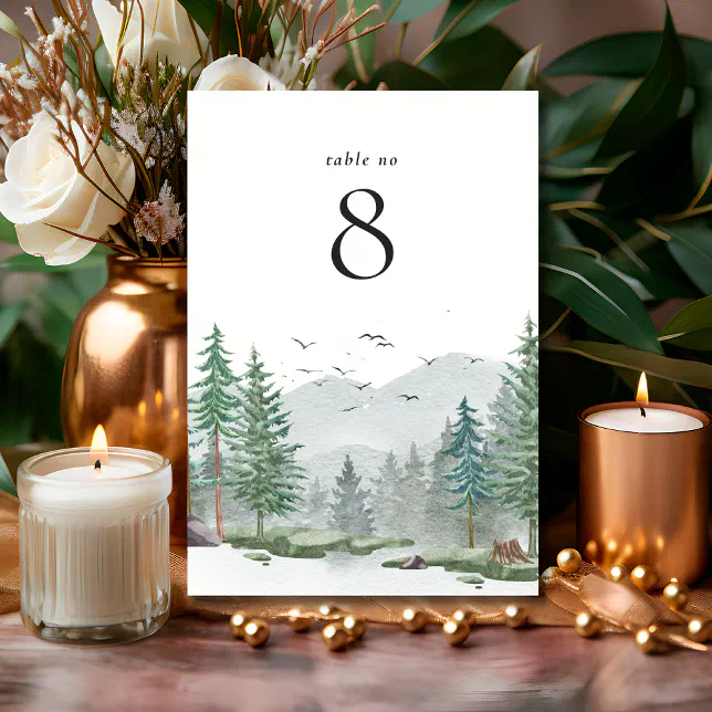 Elegant Watercolor Woodland Forest Wedding Table Number | Zazzle