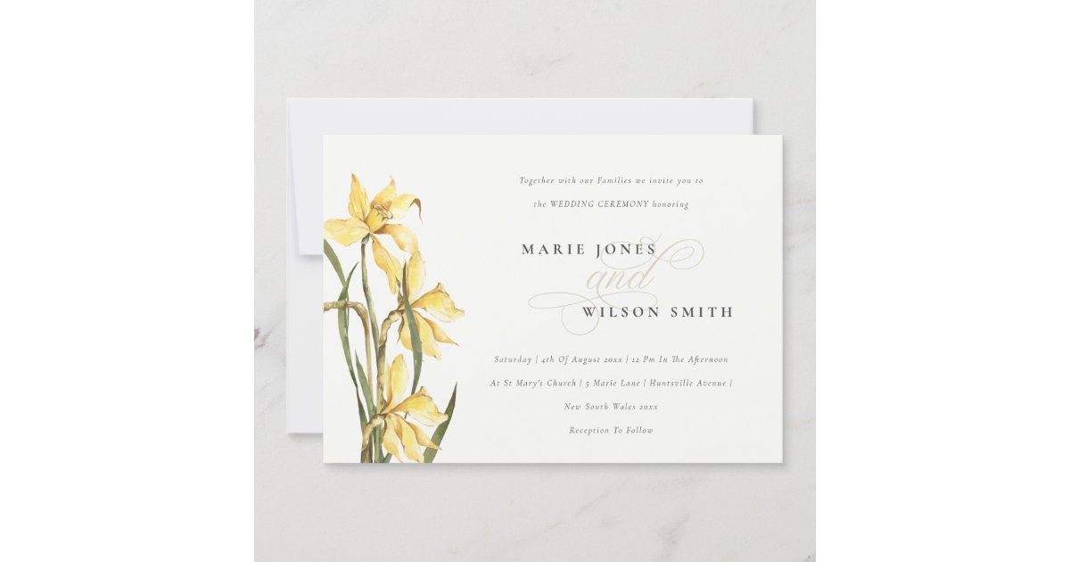 Elegant Watercolor Yellow Daffodil Wedding Invite | Zazzle