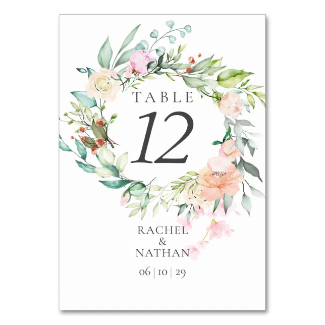 Elegant Watercolour Greenery Floral Table Numbers | Zazzle