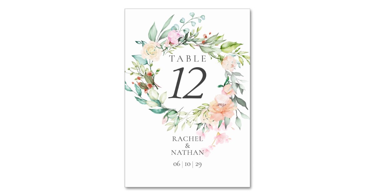 Elegant Watercolour Greenery Floral Table Numbers | Zazzle