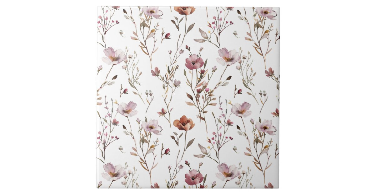 Elegant watercolour wild flower ceramic tile | Zazzle