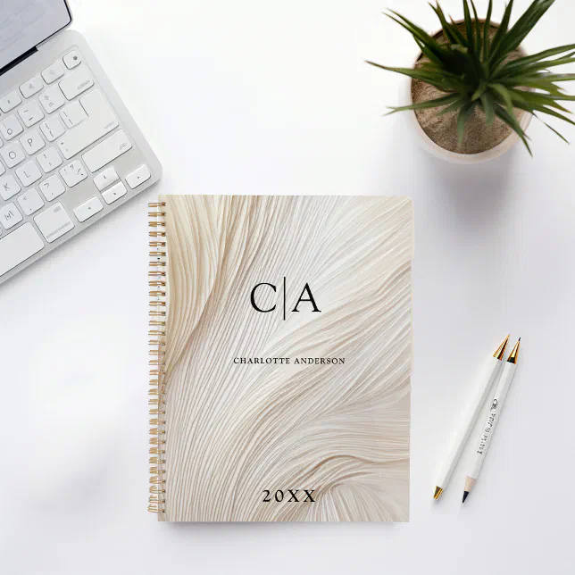 Elegant, waves, monogram planner | Zazzle