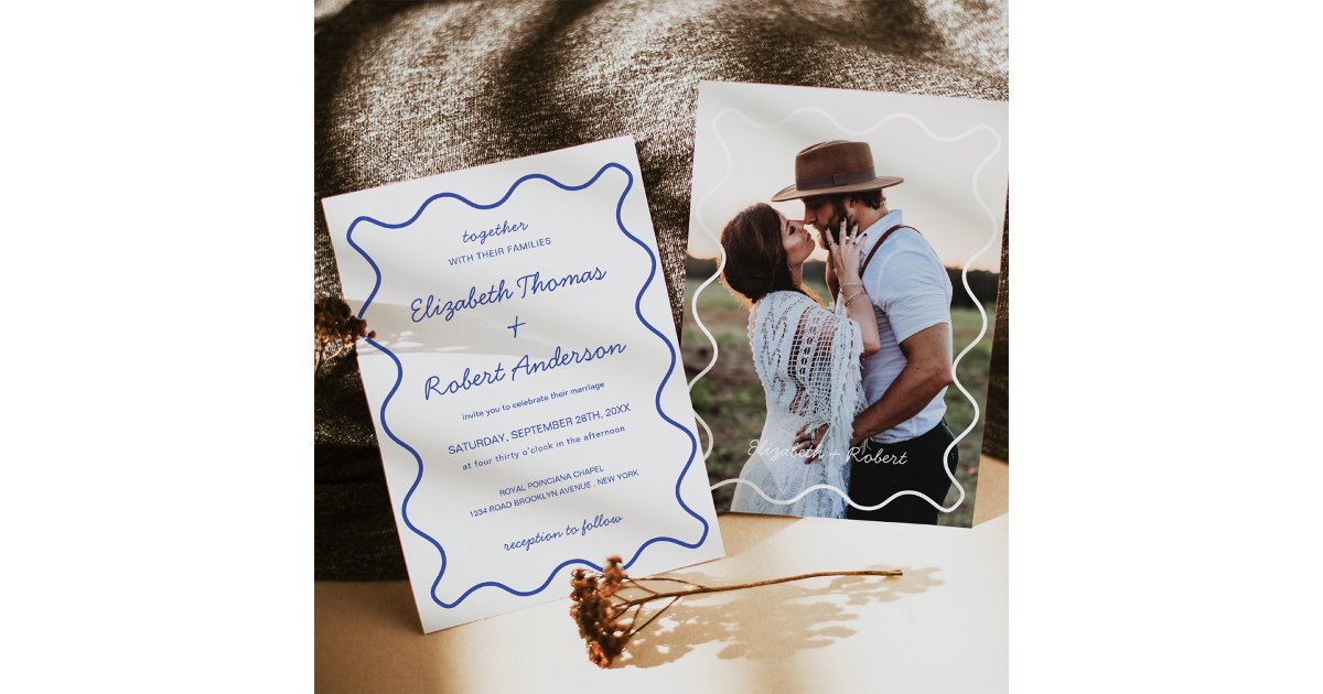 Elegant Wavy Curve Wedding with Photo Invitation | Zazzle
