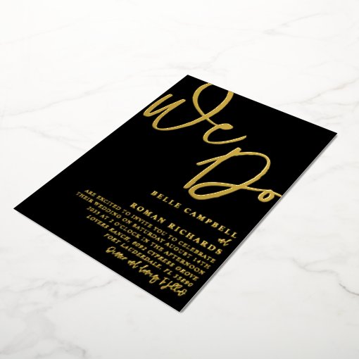 Elegant We Do Script Black and Gold Wedding Foil Invitation | Zazzle