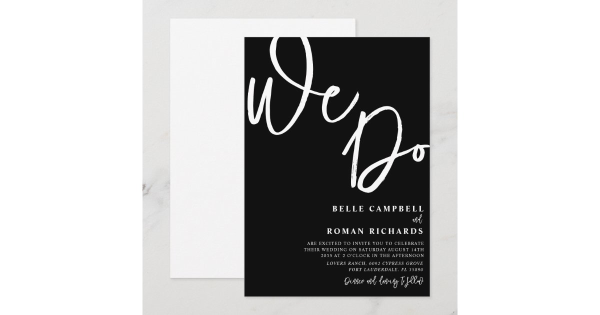 Elegant We Do Script Black and White Wedding Invitation | Zazzle