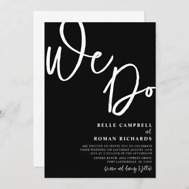 Elegant We Do Script Black and White Wedding Invitation | Zazzle