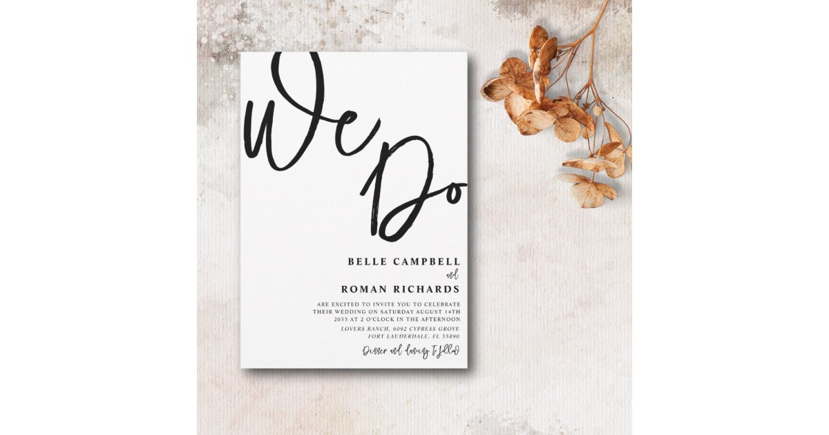 Elegant We Do Script Black & White Wedding Invitation | Zazzle