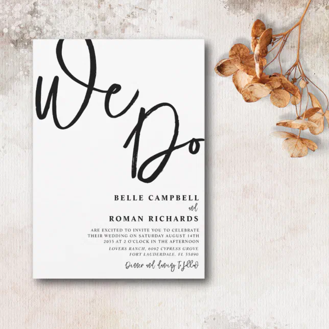 Elegant We Do Script Black & White Wedding Invitation | Zazzle