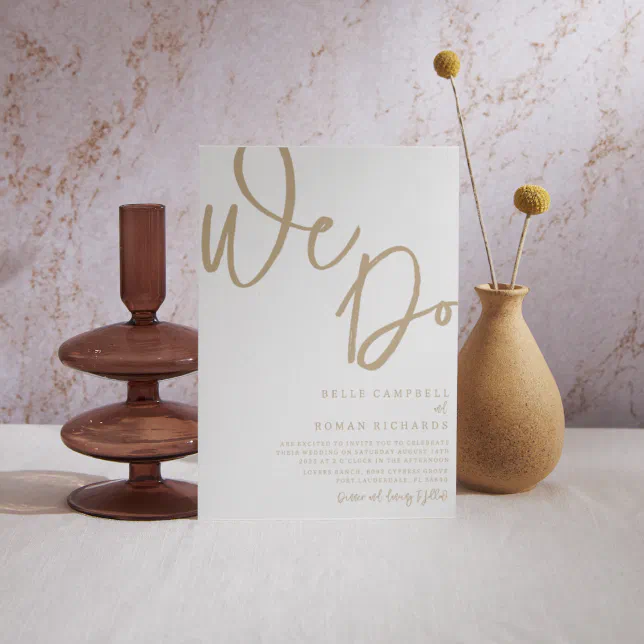 Elegant We Do Script Gold & White Wedding Invitation | Zazzle