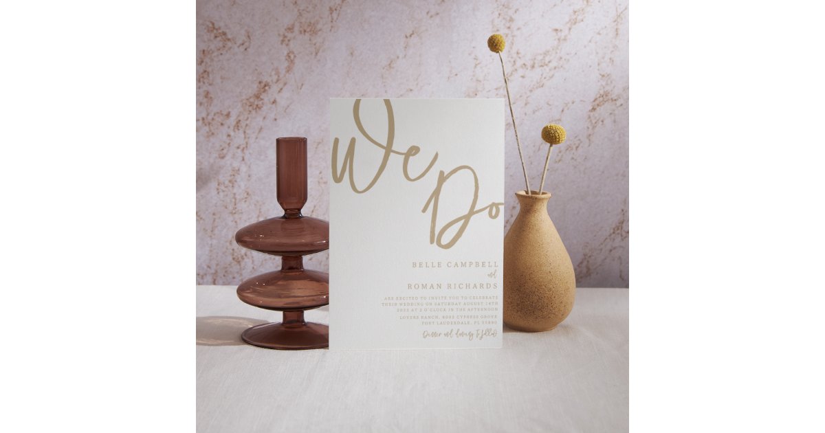 Elegant We Do Script Gold & White Wedding Invitation | Zazzle
