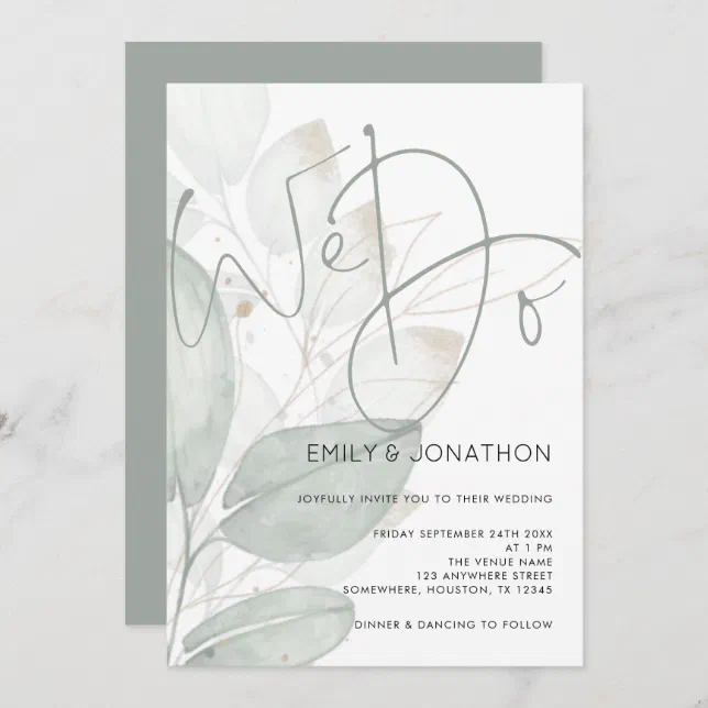 Elegant We Do Script Watercolor Foliage Wedding Invitation | Zazzle