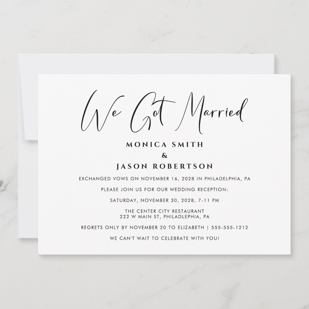 Elegant We Got Married Wedding Reception Announcement | Zazzle