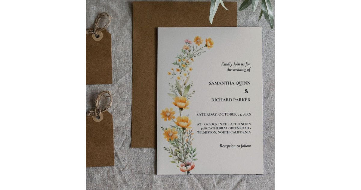 Elegant Weadow Wildflower Spring Summer Wedding Invitation | Zazzle