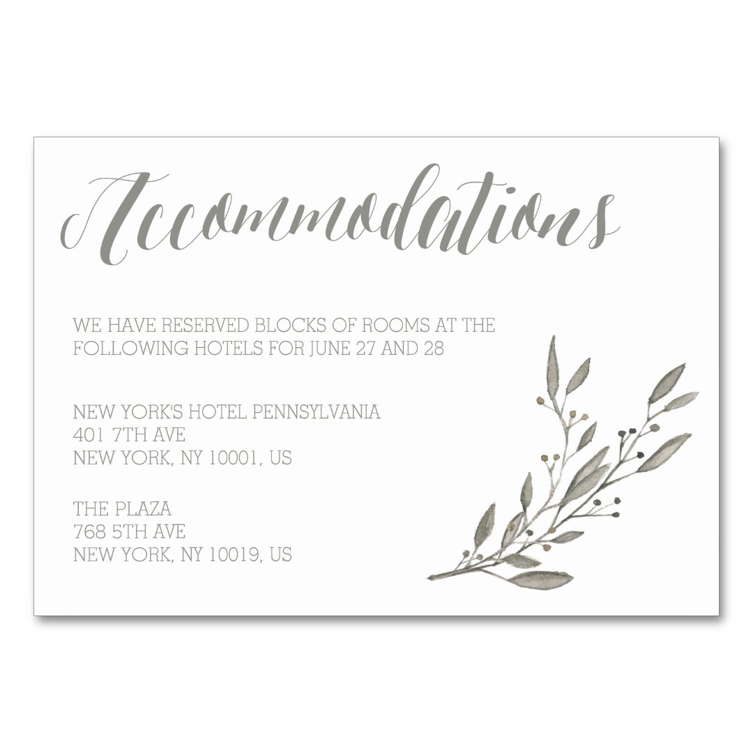 Elegant Wedding Accommodation Cards Grey Floral | Zazzle