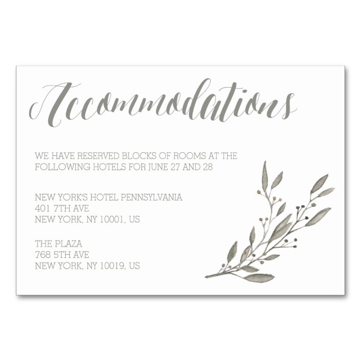 Elegant Wedding Accommodation Cards Grey Floral | Zazzle.com
