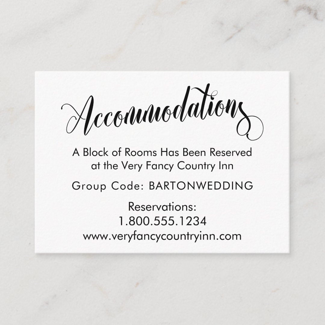 Elegant Wedding Accommodations Insert Cards | Zazzle
