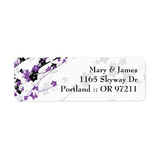 Elegant Wedding Address Japanese Flowers Purple Label | Zazzle.com