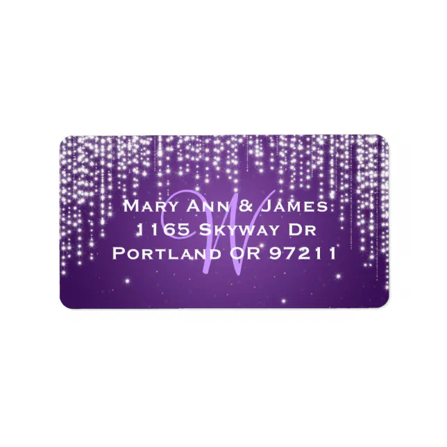 Elegant Wedding Address Night Dazzle Purple Label | Zazzle