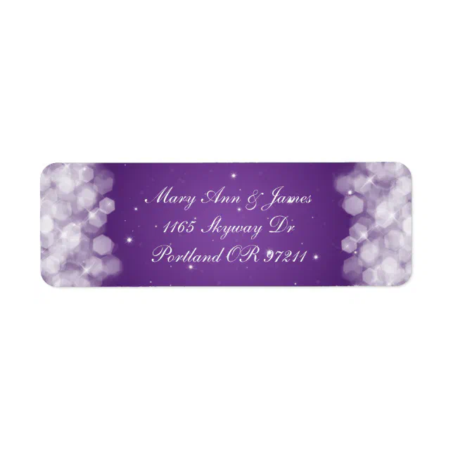 Elegant Wedding Address Party Sparkle Purple Label | Zazzle
